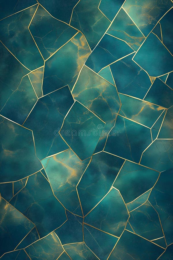 Teal and Gold Geometric Marble Pattern with Cracked Texture Stock Image ...