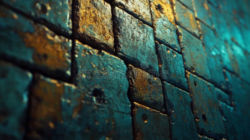 Teal and Gold Square Block Wall Texture Stock Illustration ...