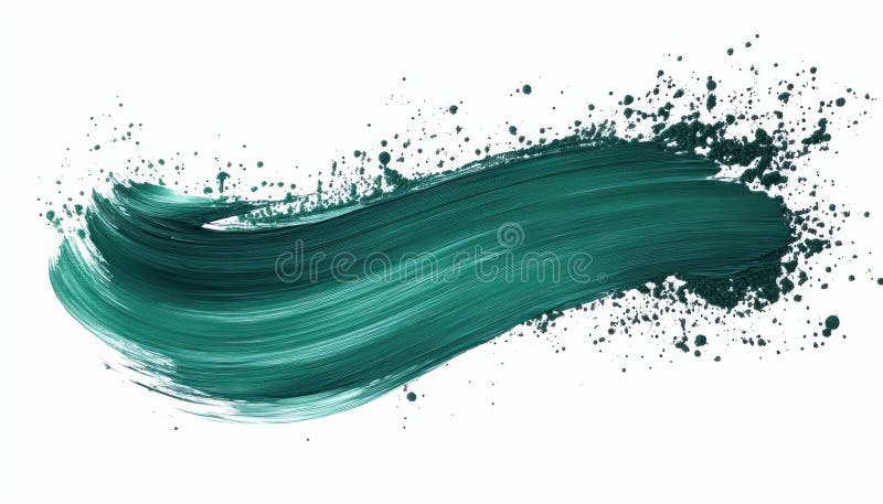 Teal Green Paint Stroke with Paint Splatter on White Background Stock ...
