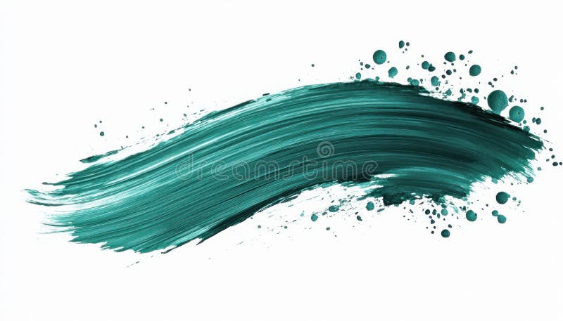 Teal Green Paint Stroke with Paint Splatter on White Background Stock ...