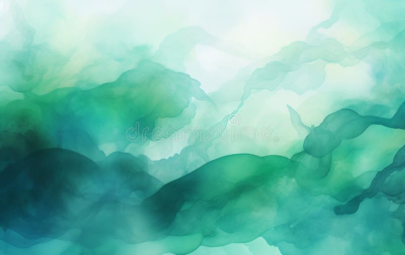 Teal and Green Watercolor Symphony Abstract Art. Generative AI Stock ...