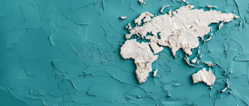 A Teal Green World Map on a Wall, Dotted with White Paint Splatters ...