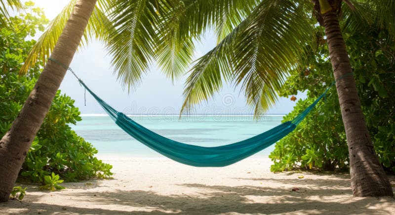 Teal Hammock between Palm Trees on a Tropical Beach Stock Image - Image ...