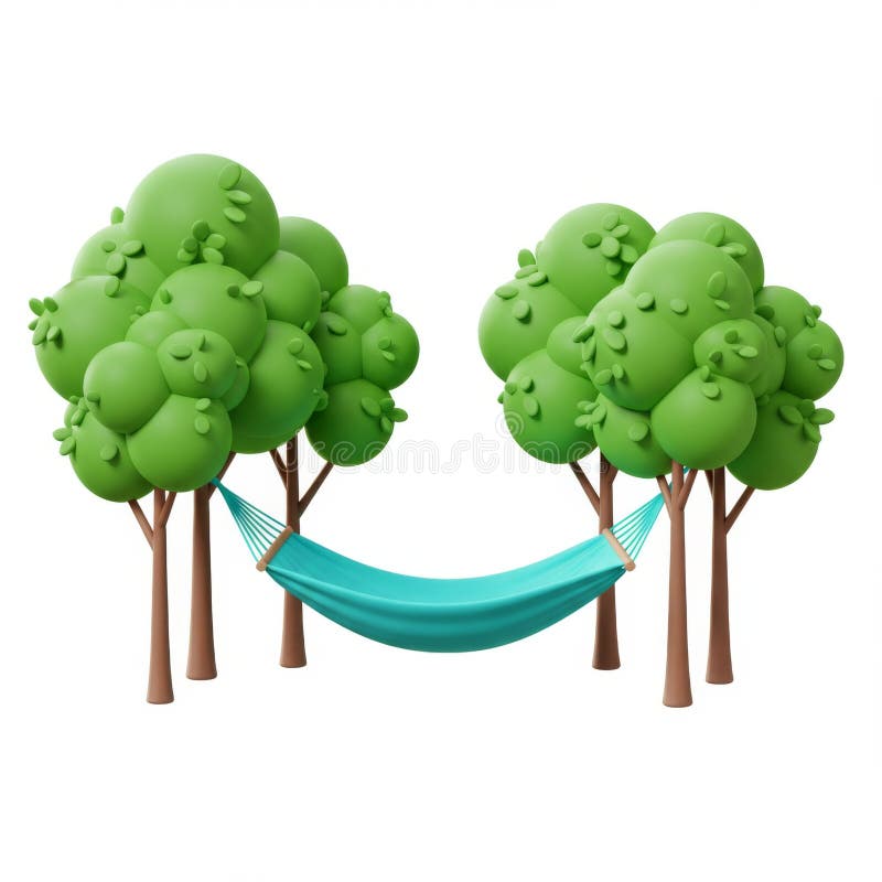 Teal Hammock between Two Cartoon Green Trees Stock Illustration ...