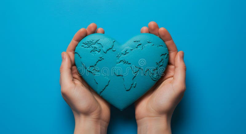 Teal Heart-Shaped Globe Held in Caring Hands Stock Illustration ...