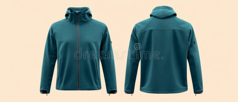 Teal Hooded Softshell Jacket Mockup Front and Back Views on Neutral ...