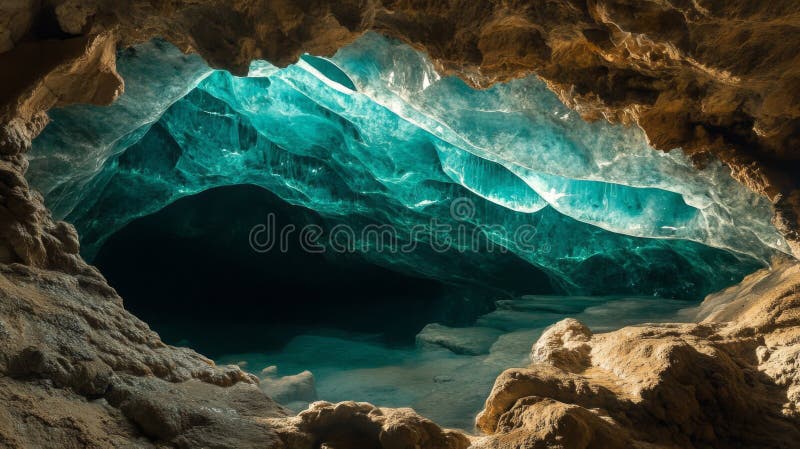 Teal Ice Cave Formation with Rock Walls Stock Illustration ...