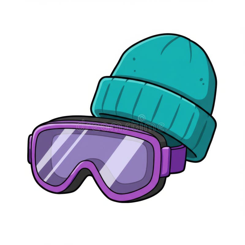 Teal Knit Hat and Purple Snow Goggles Illustration Stock Illustration ...