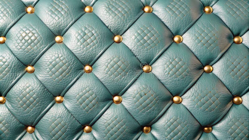Teal Leather Upholstery Diamond Tufting, Gold Buttons Stock ...