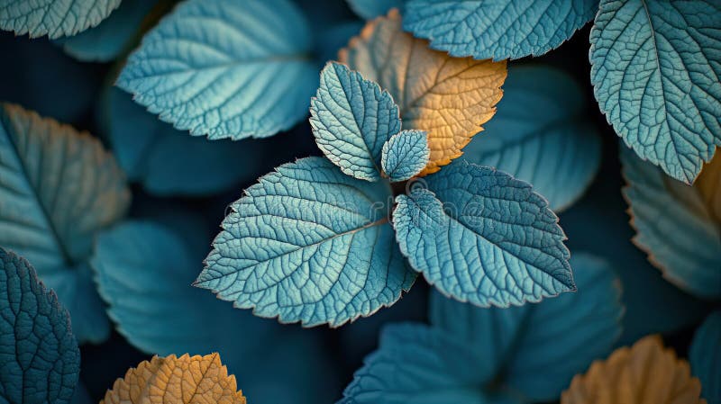 Teal Leaves, Autumnal Backdrop, Garden, Nature Texture, Design Stock ...