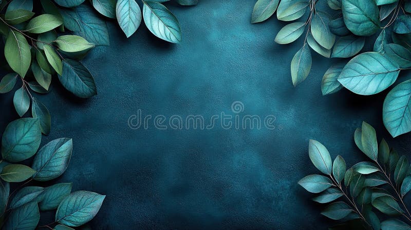 Teal Leaves Frame, Textured Backdrop, Nature Design, Website Header ...