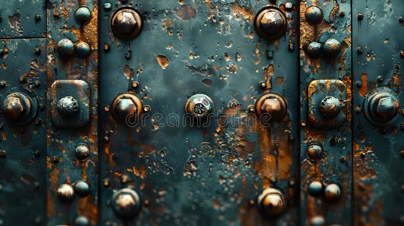 Teal Metal Panel with Circular Protrusions and Rust Stock Image - Image ...