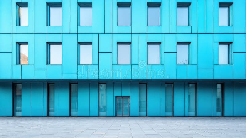 Teal Modern Building Facade with Geometric Windows and Doors Stock ...