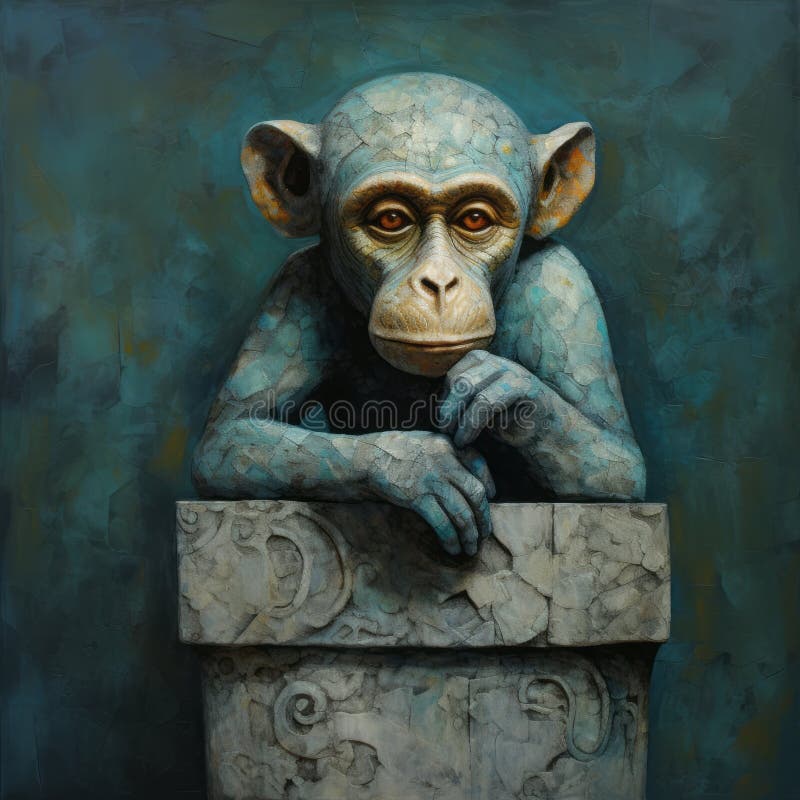 Teal Monkey: a Post-impressionism Wall Art of a Monkey Sitting in a ...