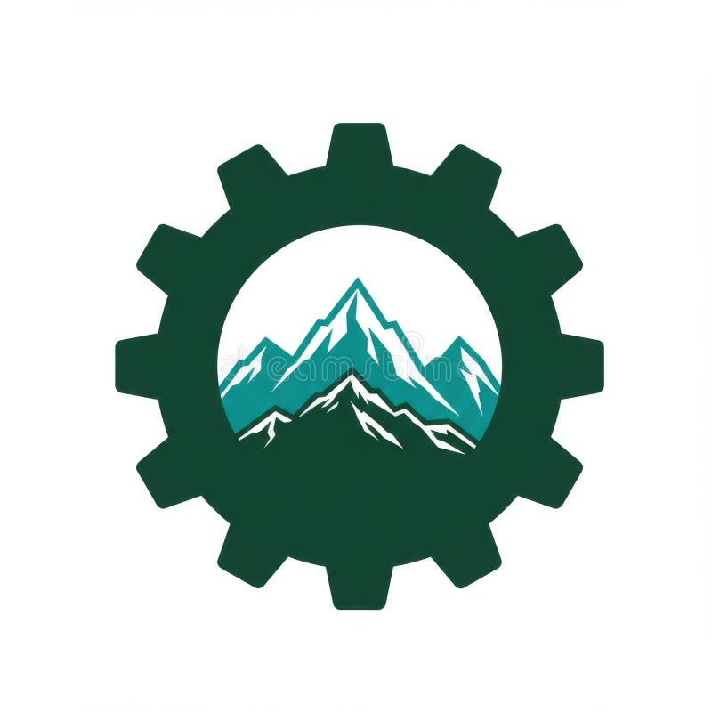 Teal Mountains Inside Green Gear Icon Stock Illustration - Illustration ...