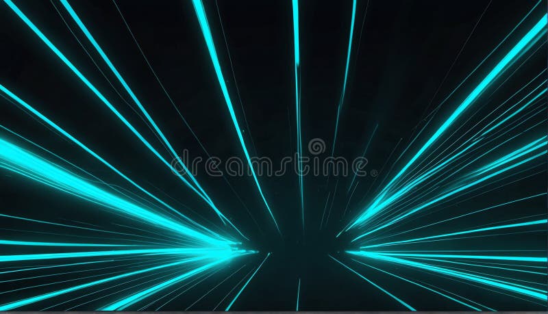Teal Neon Rays Zoom Motion Effect on Plain Black Ai Generated Stock ...