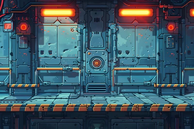 Teal and Orange Pixel Art Sci-Fi Background Featuring Metallic Panels ...