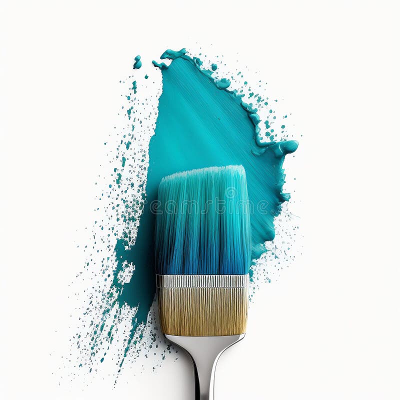Teal Paint Splat and Blue Brush, AI Generated Stock Illustration ...