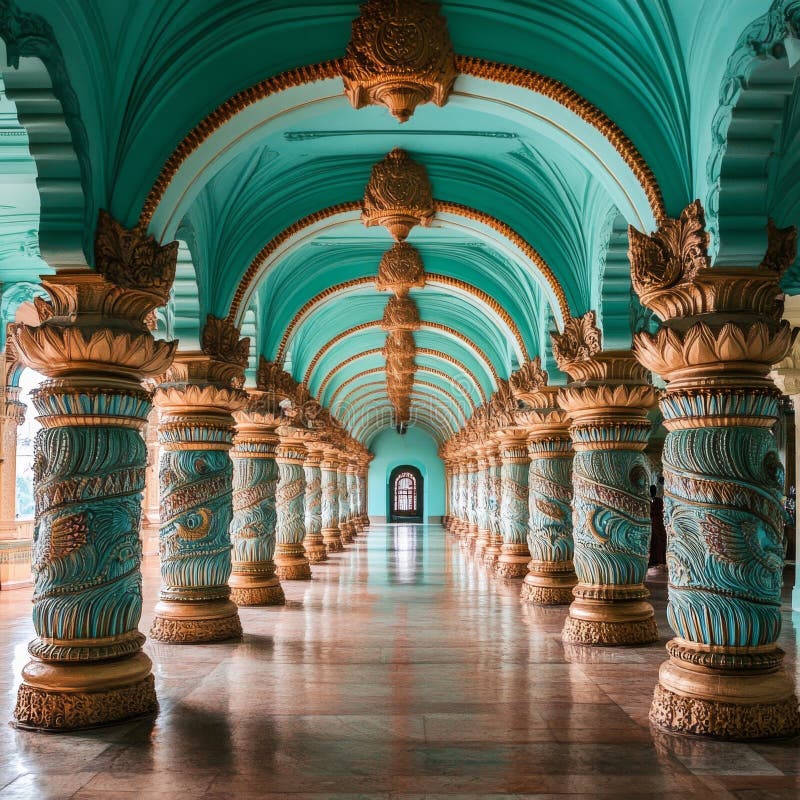 Teal Palace Colonnade Ornate Columns and Arches Stock Illustration ...