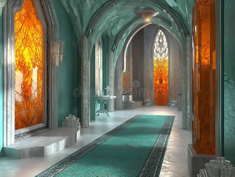 Teal Palace Interior, Arched Architecture, Glowing Light, Fantasy ...