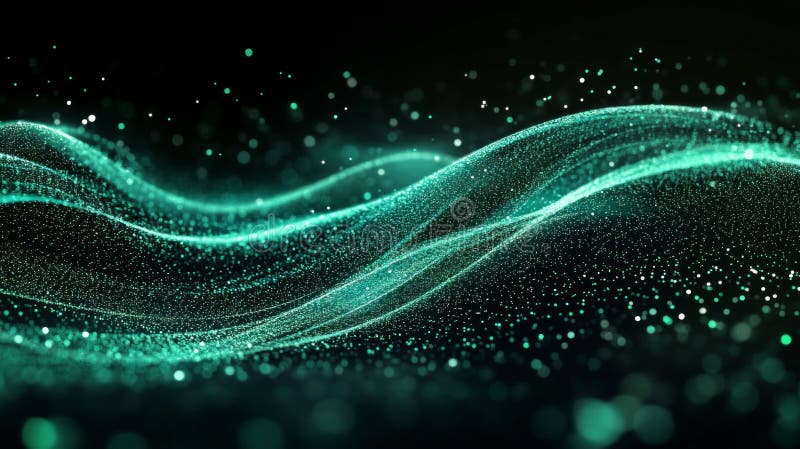 Teal Particle Waves Flowing in Darkness Stock Illustration ...