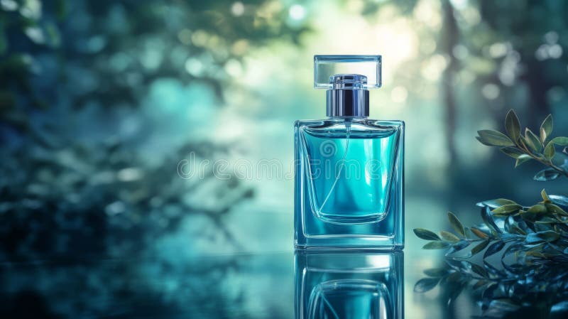 Teal Perfume Bottle in a Mystical Forest Setting Stock Illustration ...