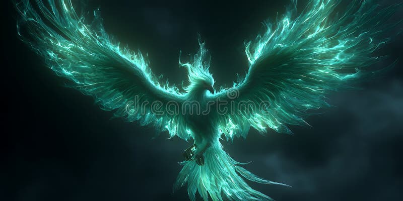 Teal Phoenix Firebird Fantasy Art Stock Illustration - Illustration of ...