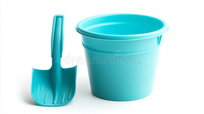 Teal Plastic Bucket and Shovel Set Isolated on White Background Stock ...