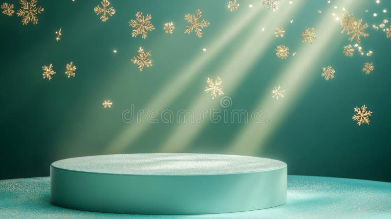 A Green Platform with Golden Snowflakes Falling Around it Stock Image ...