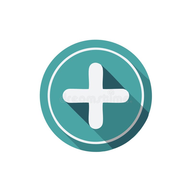 Teal Plus Sign Icon with Long Shadow for Digital Application and Design ...