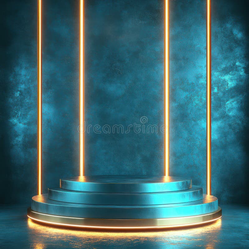 Teal Podium with Gold Neon Lights Elegant Display Product Presentation ...