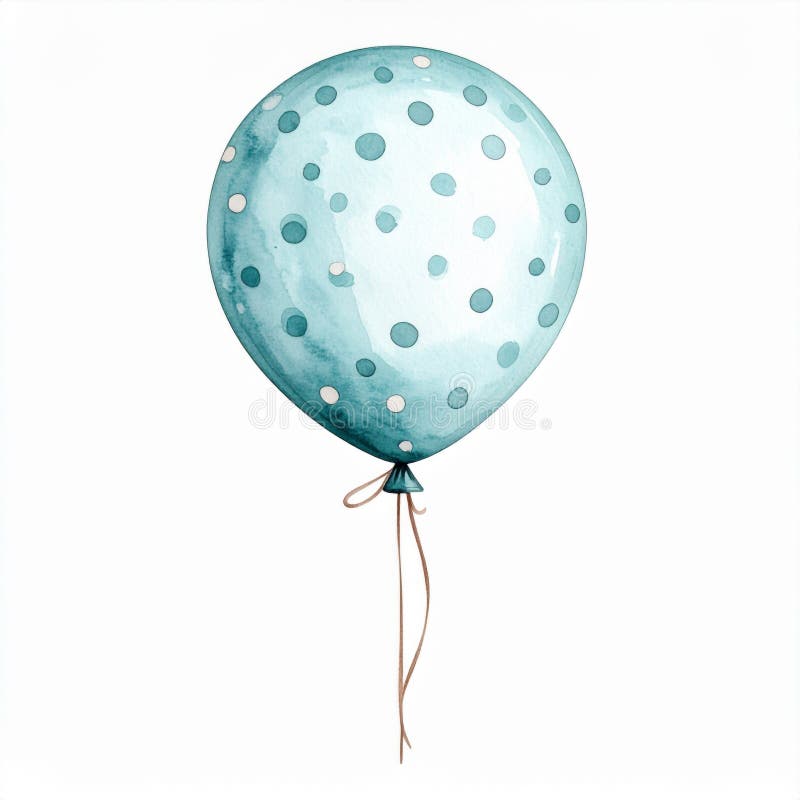 Teal Polka Dot Balloon Watercolor Illustration Stock Illustration ...
