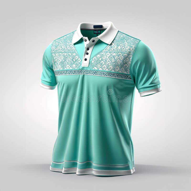 Teal Polo Shirt with White Geometric Design. Stock Illustration ...