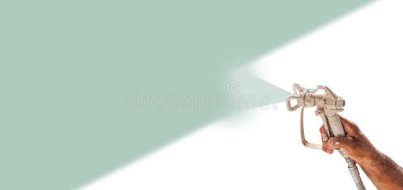 Teal Professional Spray Paint Spray Gun Spraying Over White Surface ...