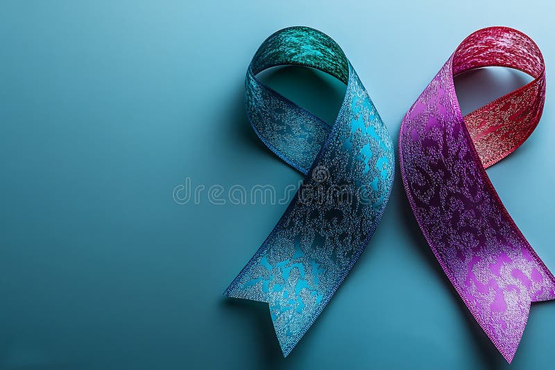 Teal and Purple Awareness Ribbons on Blue Background for Disease ...