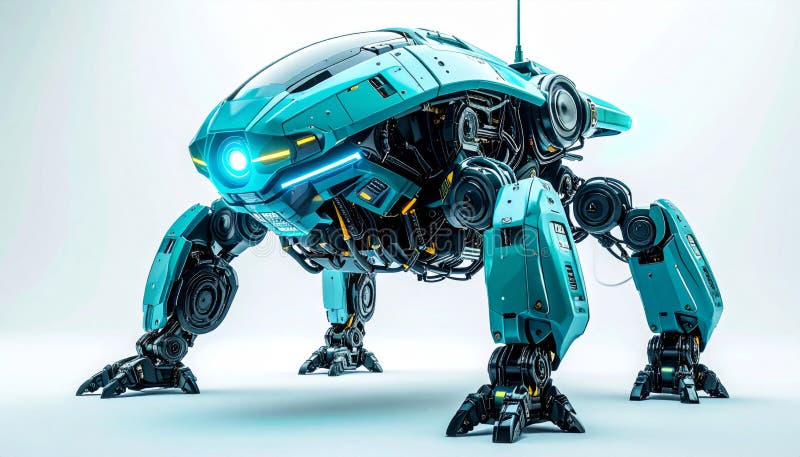 Teal Quadruped Robot on White Background Stock Illustration ...