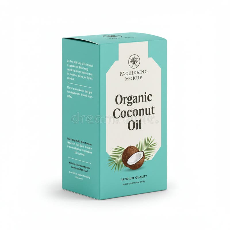 Teal Rectangular Packaging for "Organic Coconut Oil," Featuring ...