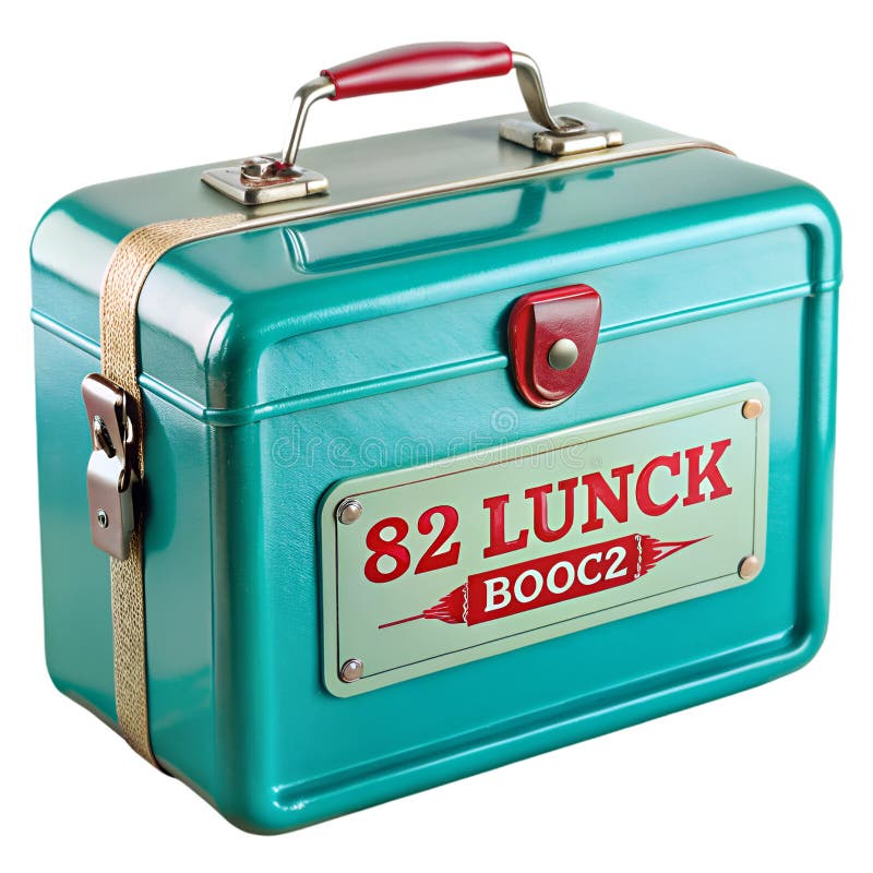 Teal Retro Lunch Box Red Handle Vintage Style Isolated on White ...