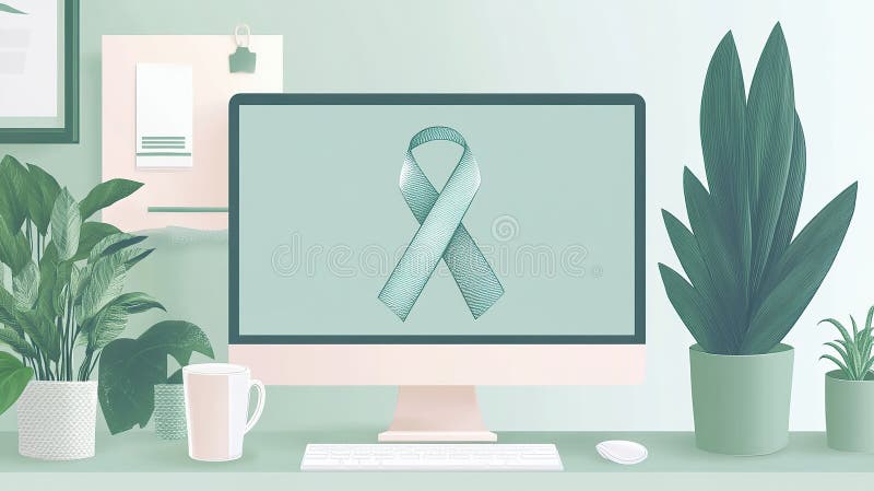 Teal Ribbon Awareness Symbol on Computer Screen Stock Image - Image of ...