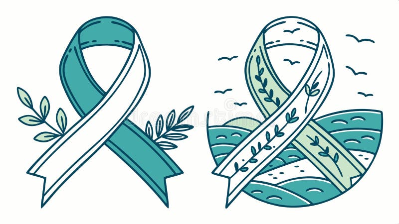 Teal Ribbon with Decoration, Symbolizing Support for Causes and ...