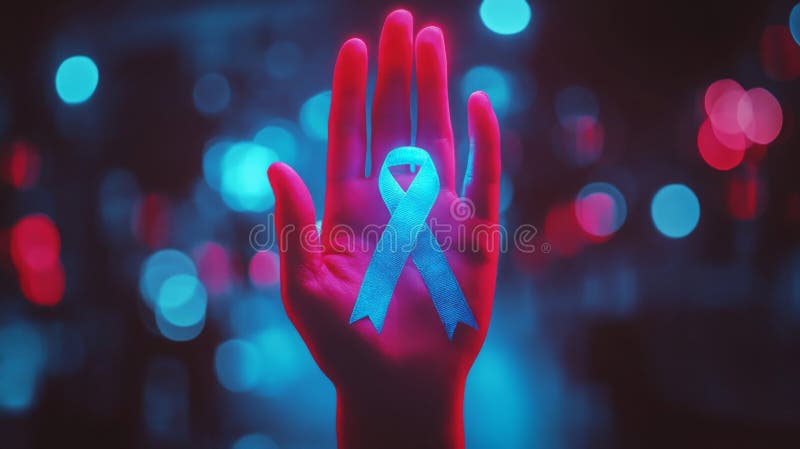 Teal Ribbon on Hand Symbolizing Awareness and Support Stock ...