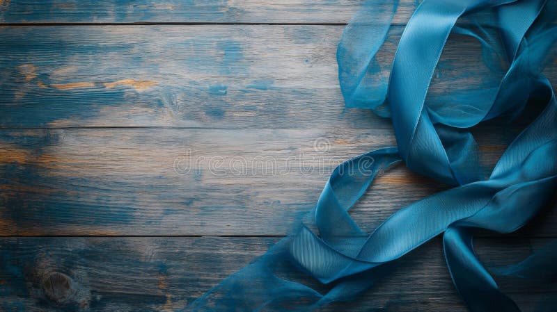 Teal Ribbon and Sheer Fabric on Blue Wood Stock Illustration ...