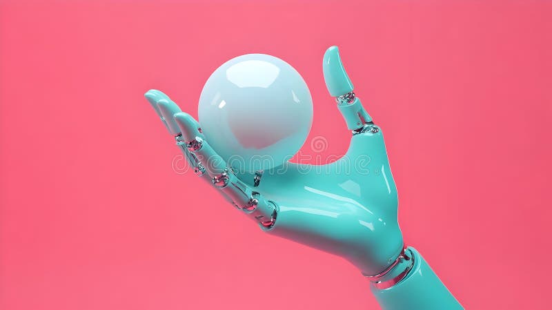 Teal Robotic Hand Holding Sphere 3D Illustration Stock Illustration ...