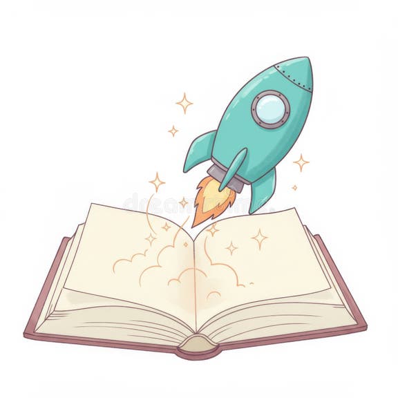 Teal Rocket Launching from Open Book Pixel Art Illustration Stock ...