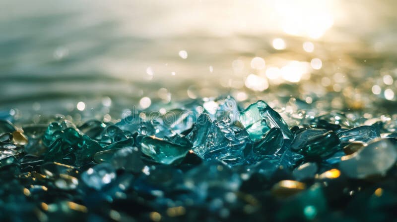 Teal Sea Glass on a Beach at Sunset Stock Illustration - Illustration ...