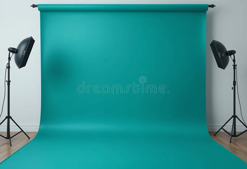 Teal Seamless Backdrop Setup with Studio Lighting for Creative ...