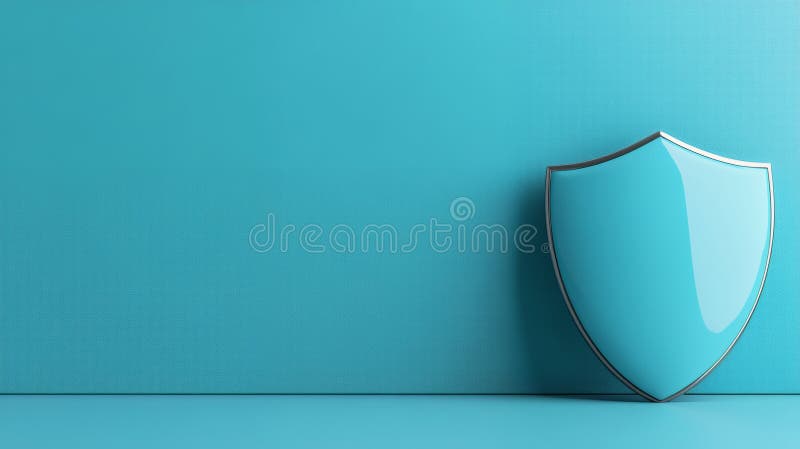 A Teal Shield with a Silver Border Stands Against a Teal Wall Stock ...