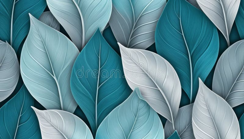Teal and Silver Leaf Pattern, Abstract Nature Background with Elegant ...