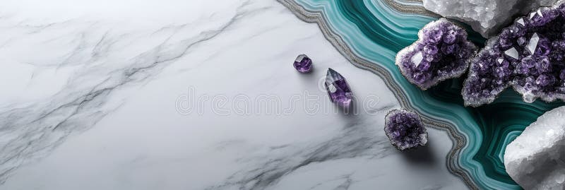 Teal, Silver, and White Marble Texture Background with Purple Amethyst ...