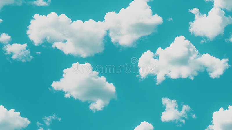 Teal Sky with Fluffy White Clouds Background Stock Illustration ...